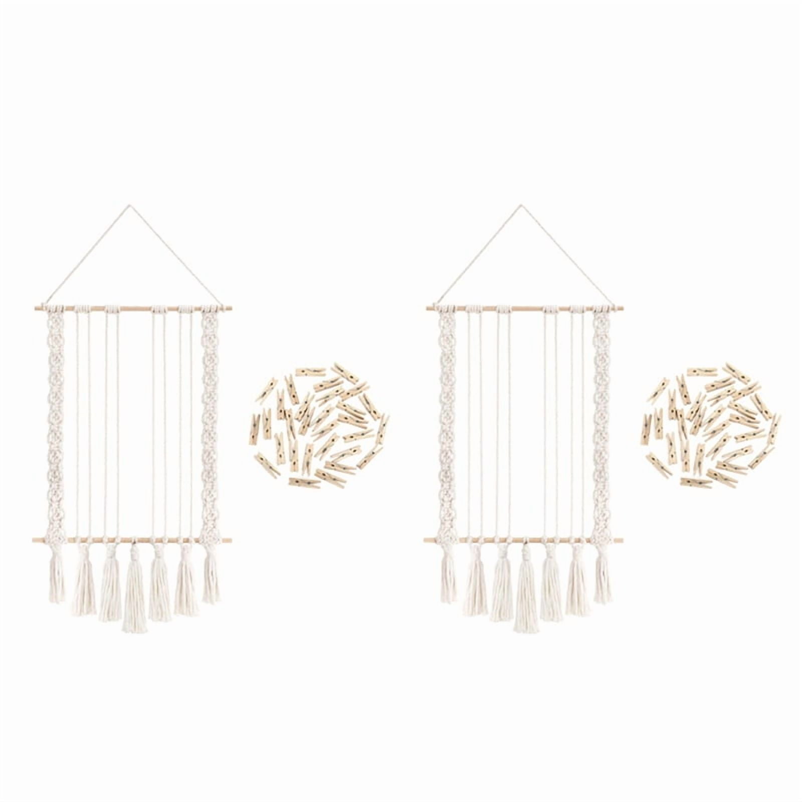 2X Hanging Photo Display with 60 Wood Clips Macrame Wall Picture Holder ...