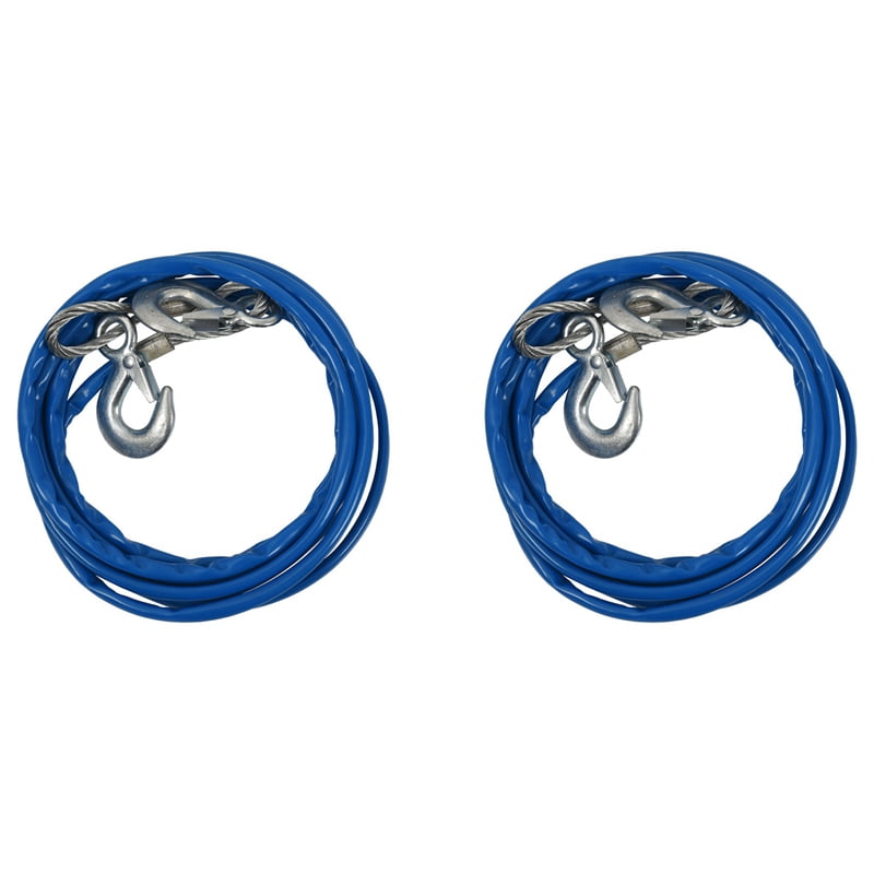 2X Heavy Duty Tow Ropes 4M 5 Tons Wire Cable High Strength Hook Steel ...