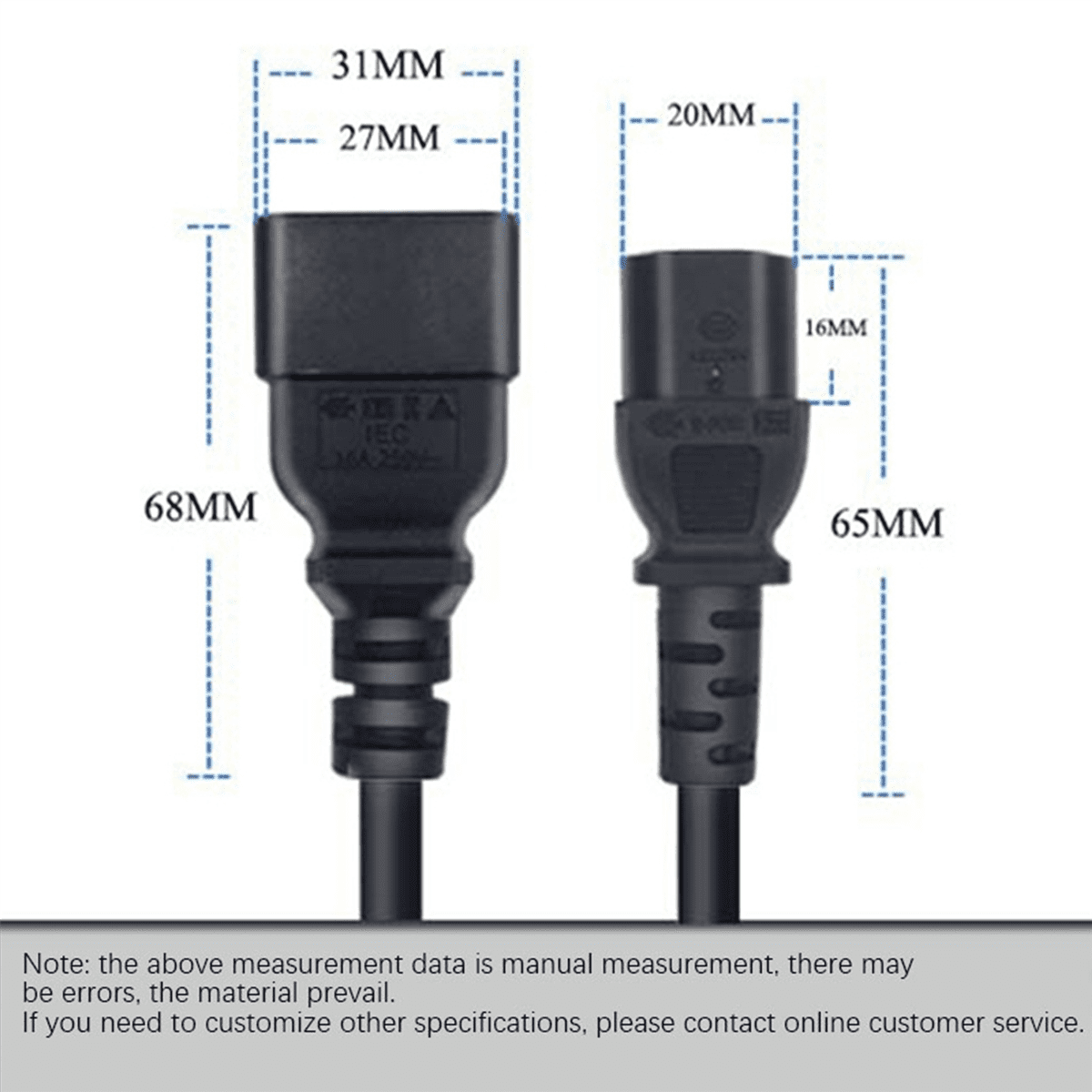 2X IEC 320 C13 to C20 AC Power Supply Extension Cord Adapter for PDU ...