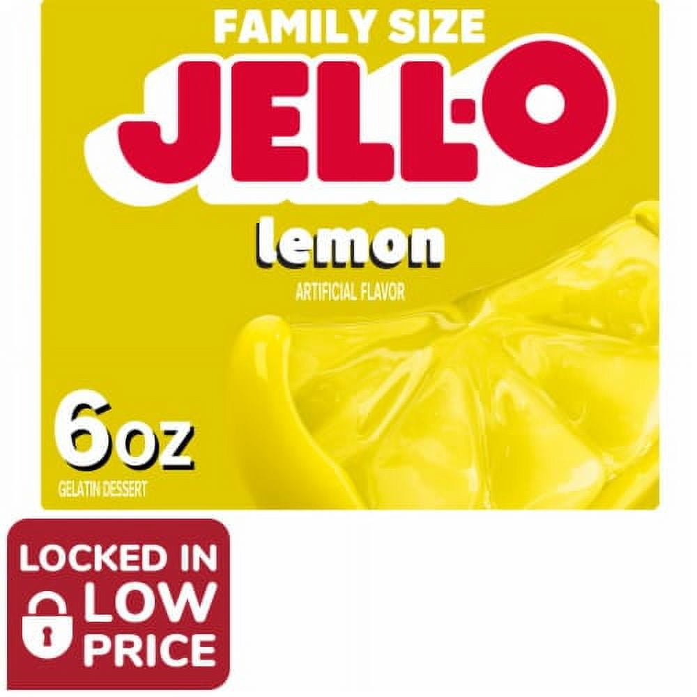 Jell-O Lemon Gelatin Dessert Mix, Family Size, Yellow Snack, Makes 8 ...