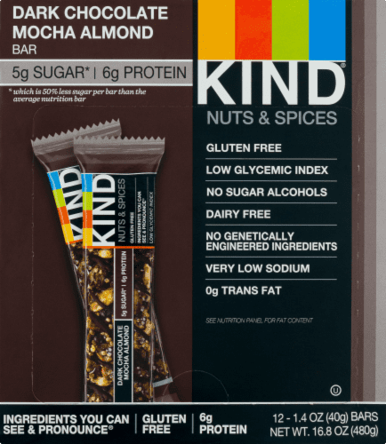 2X-KIND Nuts & Spices Dark Chocolate Mocha Almond Bars - 1.4 oz - 12 ct ...