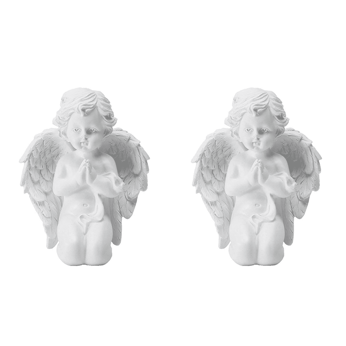 2X Kneeling Praying Pure White Angel with Wing Resin Garden Statue ...