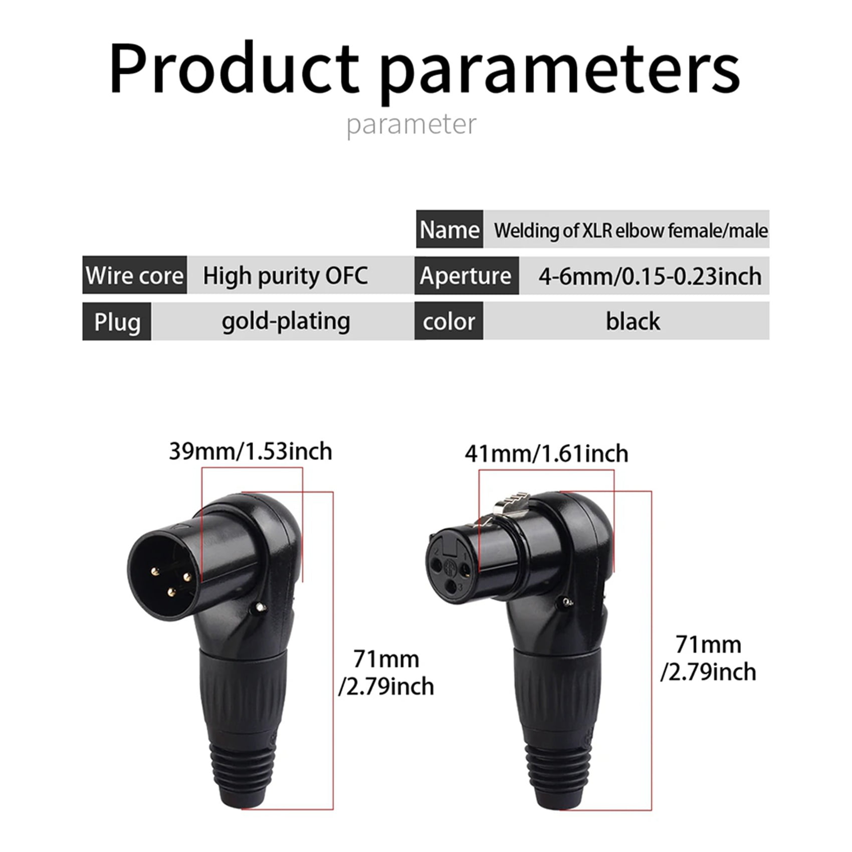 2X L-Type 3 Pin XLR Male/ Female Connector Mic Cable 90 Degree Audio ...