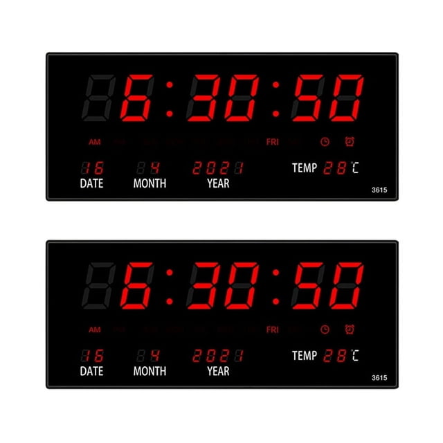 2X LED Calendar Electronic Clock Digital Wall Clock Alarm Hourly ...