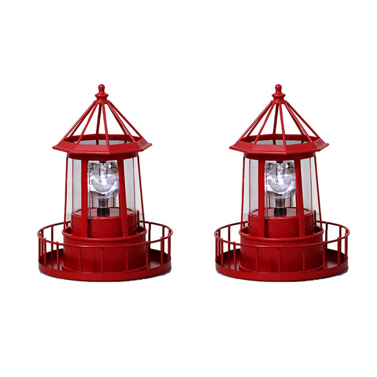 2X LED Solar Powered Lighthouse, 360 Degree Rotating Lamp Courtyard ...