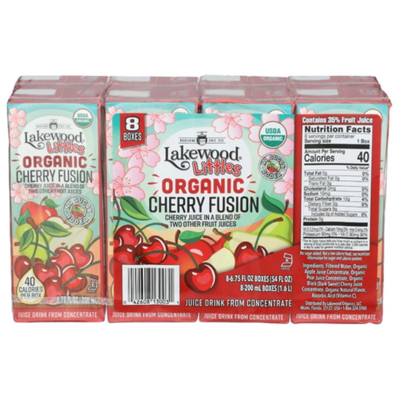 2X - Lakewood Organic Apple Pear Cherry Juice Boxes 8 Pack 8 x 6.75 fl ...