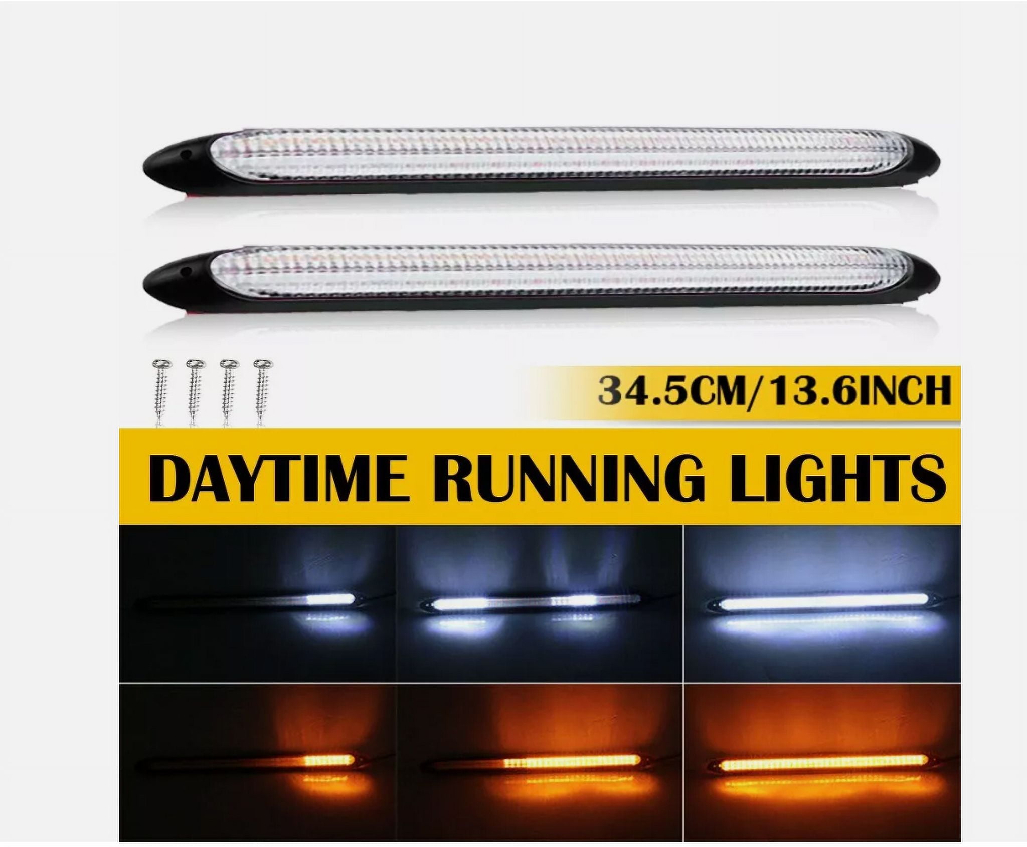 2X Led Switchback Drl Tube Light Strip Amber White Sequential Flow Turn ...