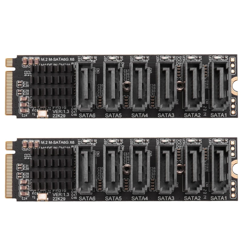 2X M.2 MKEY PCI-E Riser Card NVME to SATA3.0 PCIE SATA 6Gpbsx6-Port ...