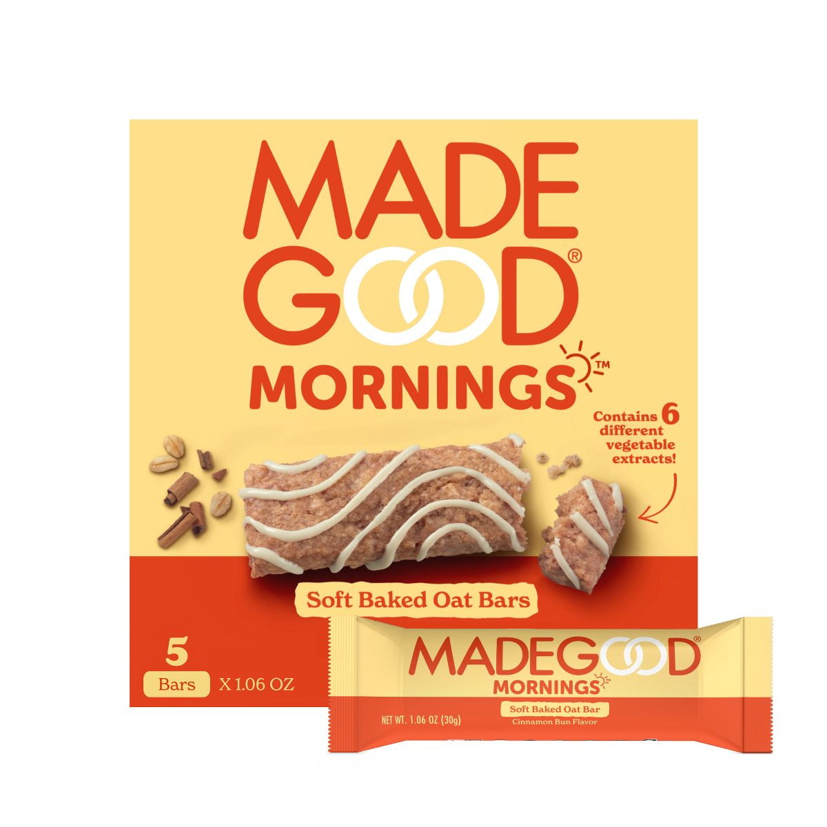 2X - MadeGood Mornings Cinnamon Bun Soft Baked Oat Bars - 5.3oz/5ct ...