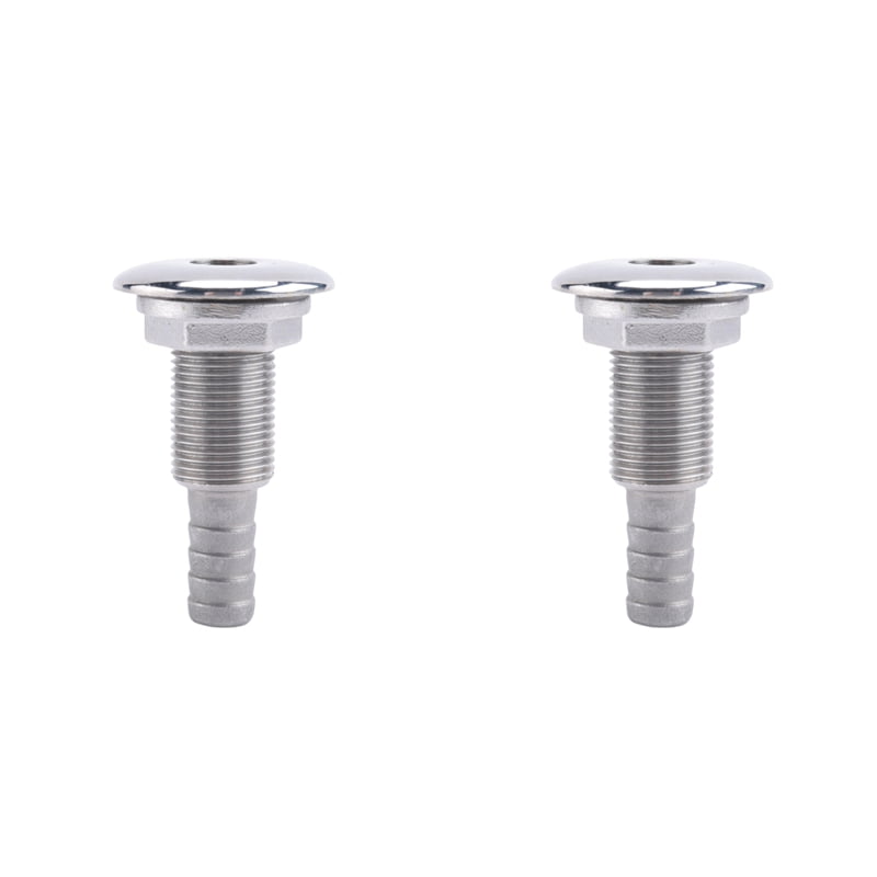 2X Marine Connector Hose Barb Stainless Steel Drain Pipe Tube Thru Hull ...