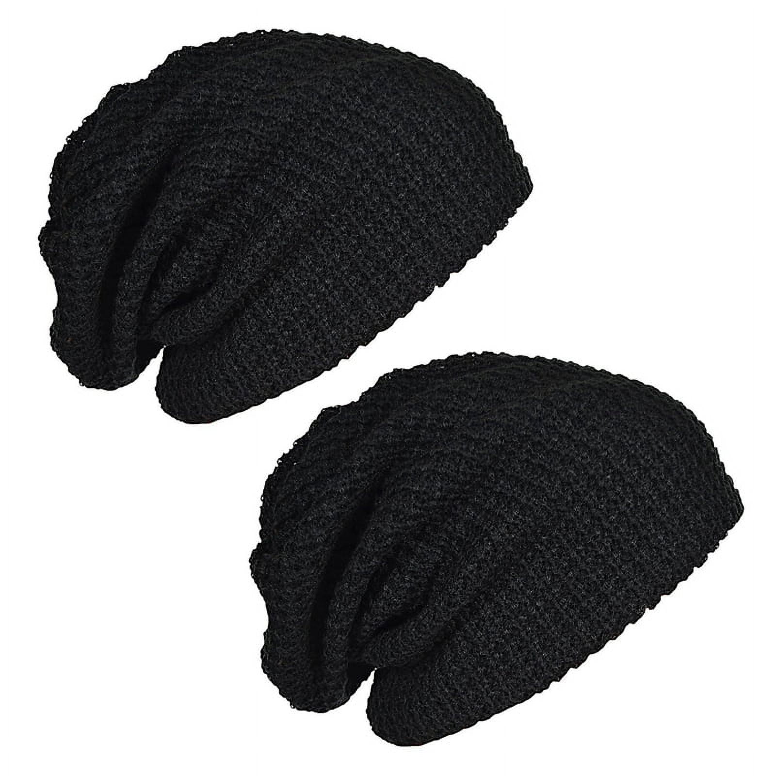 2X Mens Slouchy Long Beanie Knit Cap for Summer Winter Oversize Black ...