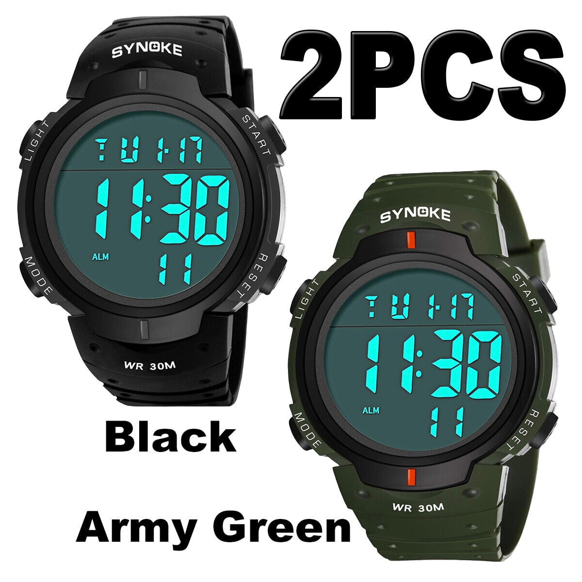 2X Mens Women Digital Watch Big Dial Light LED Waterproof Alarm Student ...
