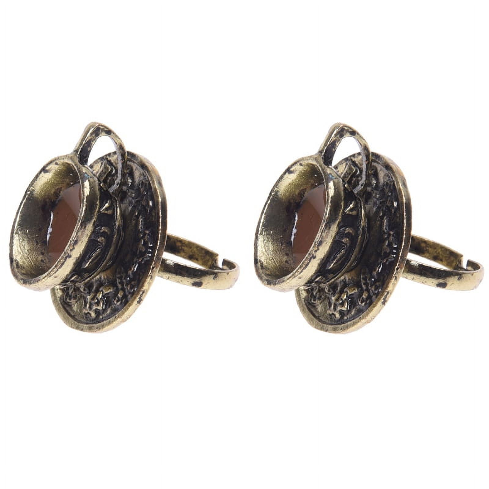 2X Metal Retro Coffee Tea Cup Finger Ring Adjustable Fashion - Walmart.com