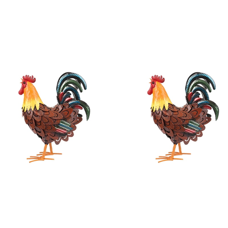 2X Metal Rooster Decor,Yard Chicken Decor,Outdoor Garden Statues ...