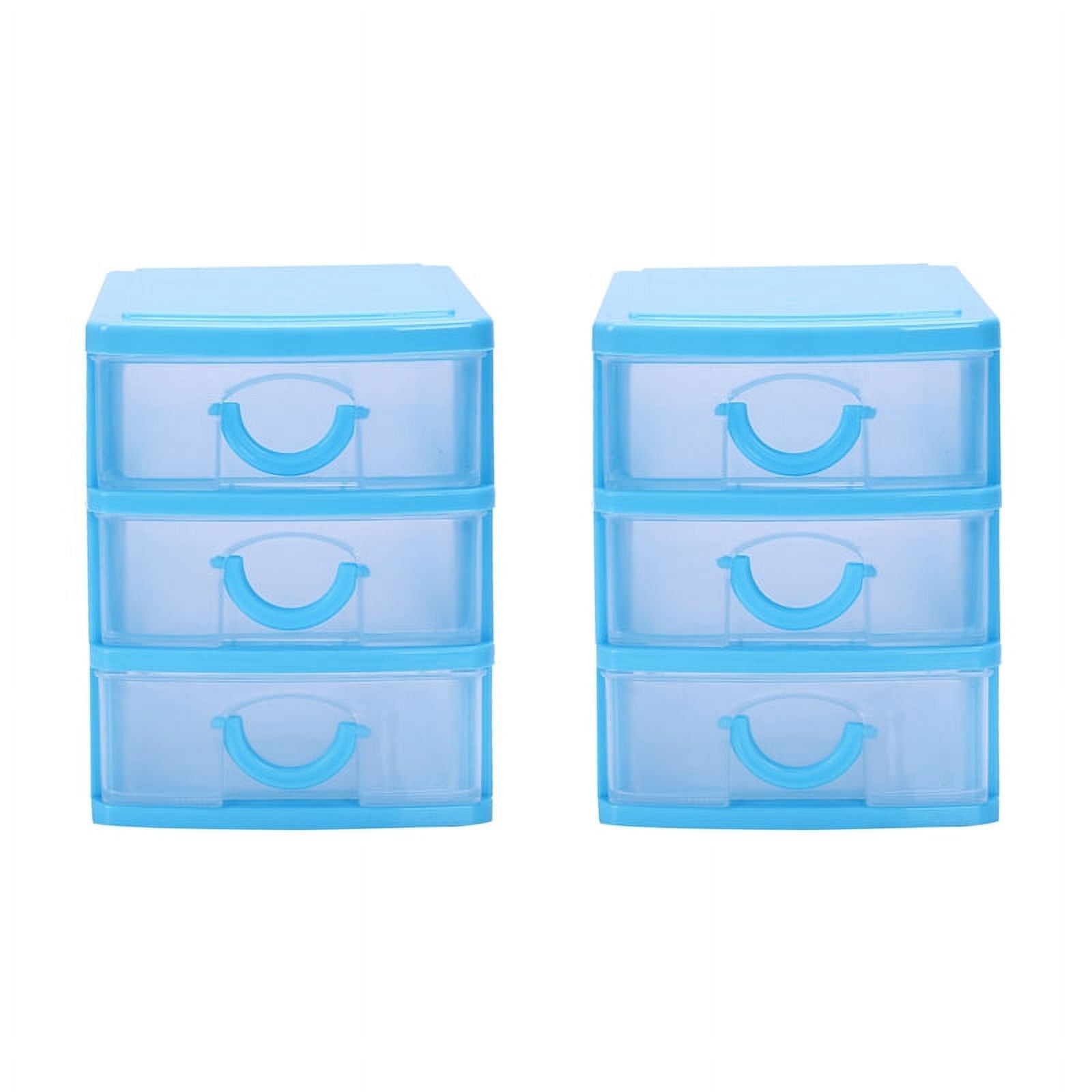2X Mini Translucent Drawer Type Plastic Storage Box（Blue 3 Layers ...