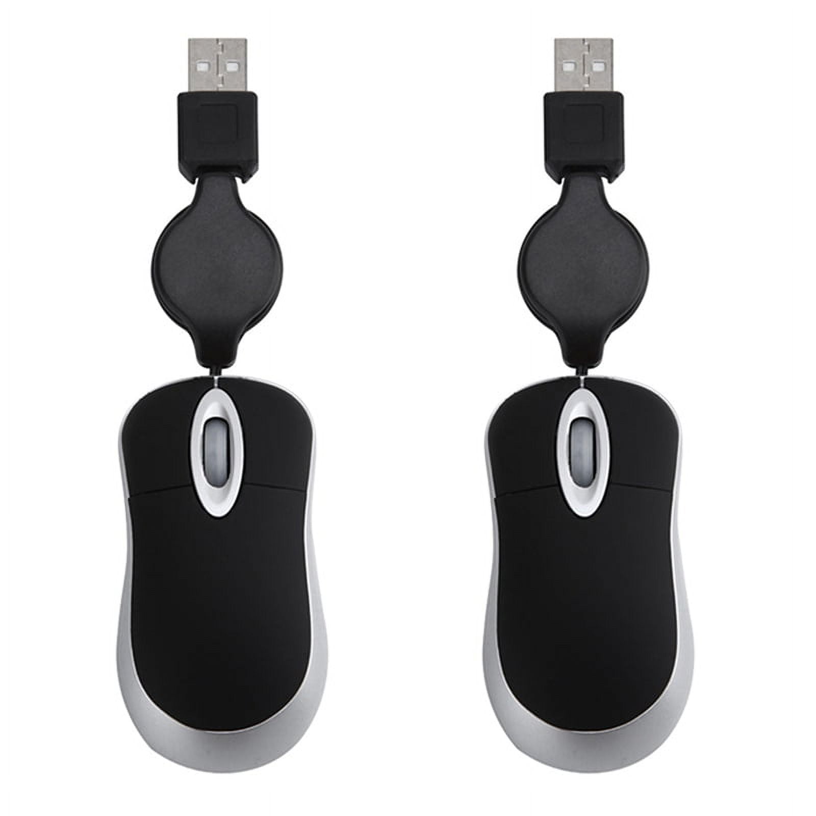 NEW 2X Mini USB Wired Mouse Retractable Cable Tiny 1600 DPI Optical ...
