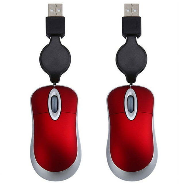 2X Mini USB Wired Mouse Retractable Cable Tiny Small Mouse 1600 Optical ...