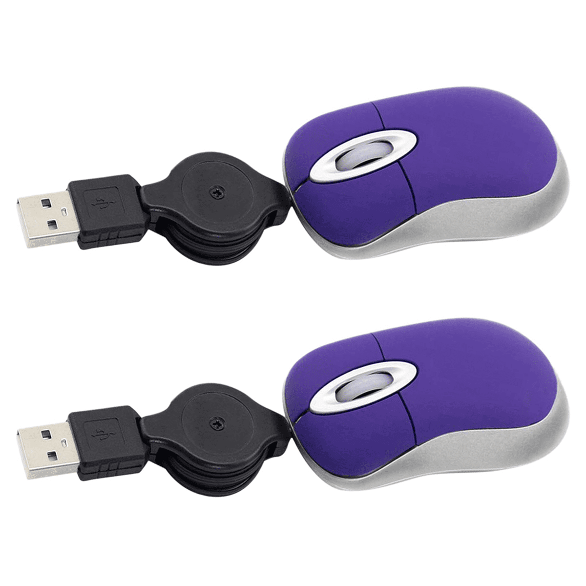 2X Mini USB Wired Mouse Retractable Tiny Small Mouse 1600 Optical Compact Travel Mice for ...