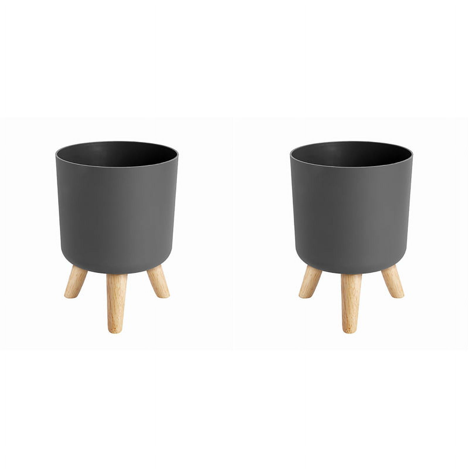 2X Modern Plant Pots with Wooden Legs Holder Bedroom Living Room Floor ...