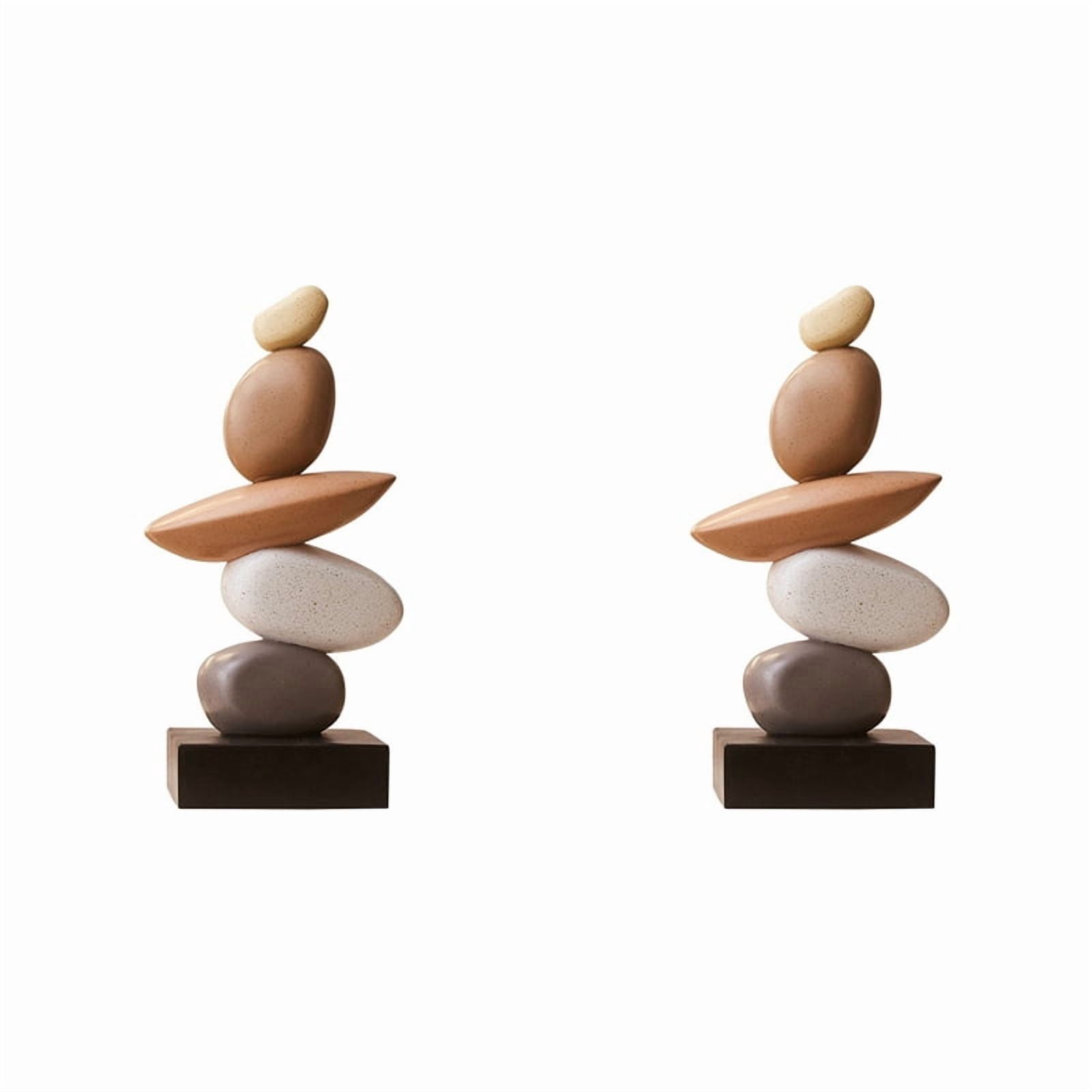 2X Modern Resin Stacked Stones Sculpture - Abstract Balanced Rock Art ...