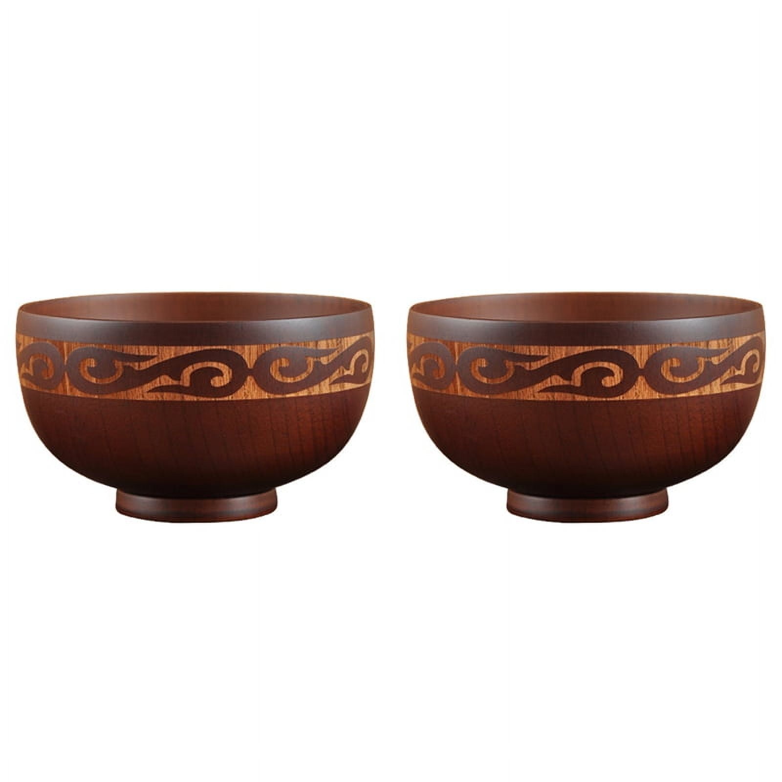 2X Mongolian Style Wooden Bowl Soup Salad Rice Noodle Bowls Ethnic ...