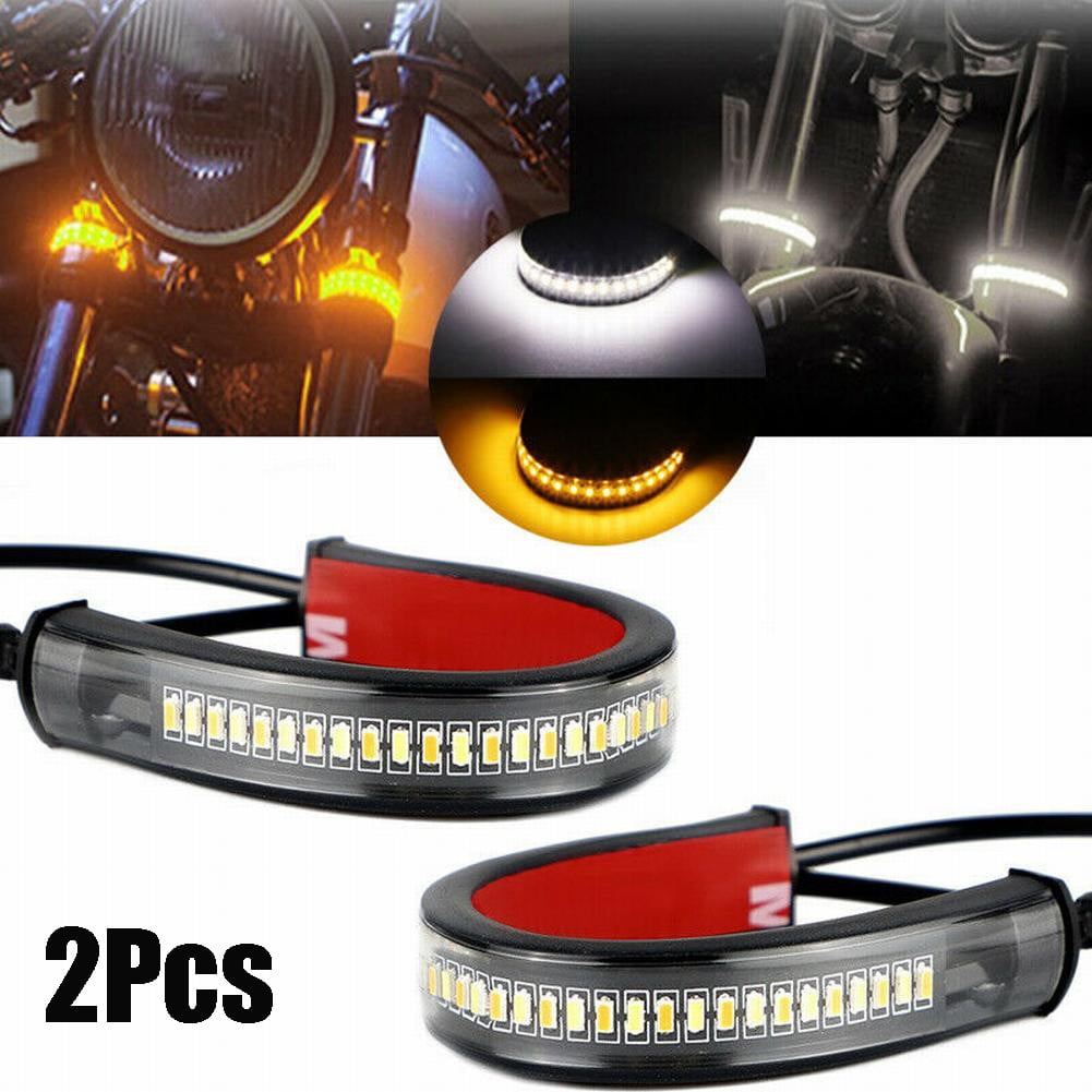 2X Motorcycle Flowing Amber LED Fork Turn Signal Strip Light For Harley ...