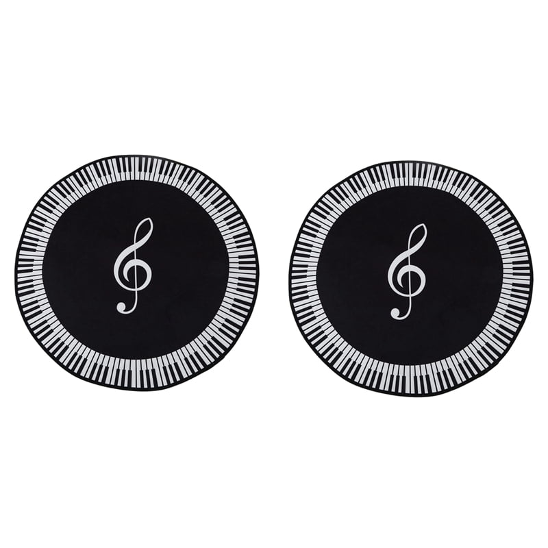 2X New Carpet Music Symbol Piano Key Black White Round Carpet Non-Slip ...