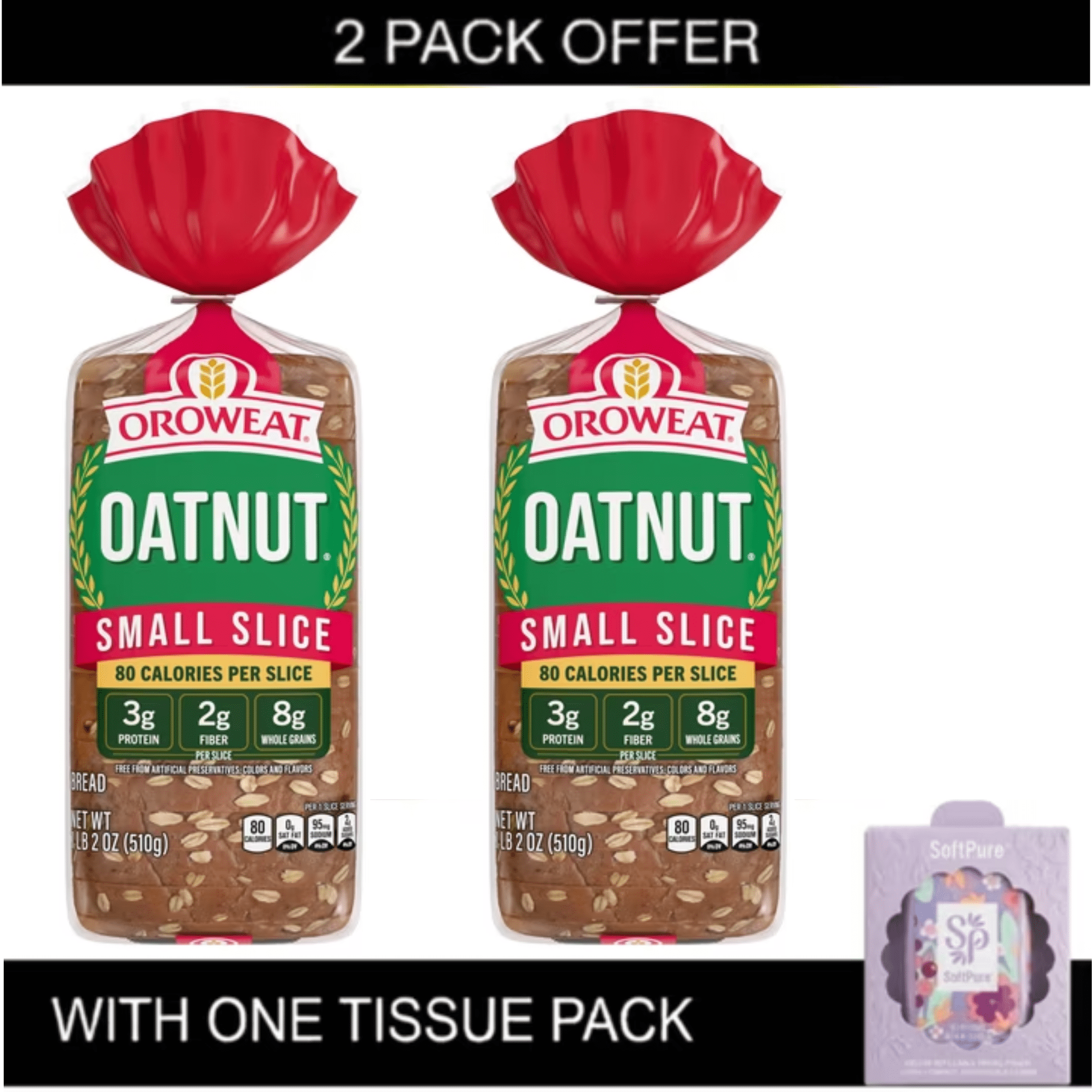 2X Oroweat Small Slice Oatnut Bread, 18 oz, Oat Bread, Bag with tissue ...