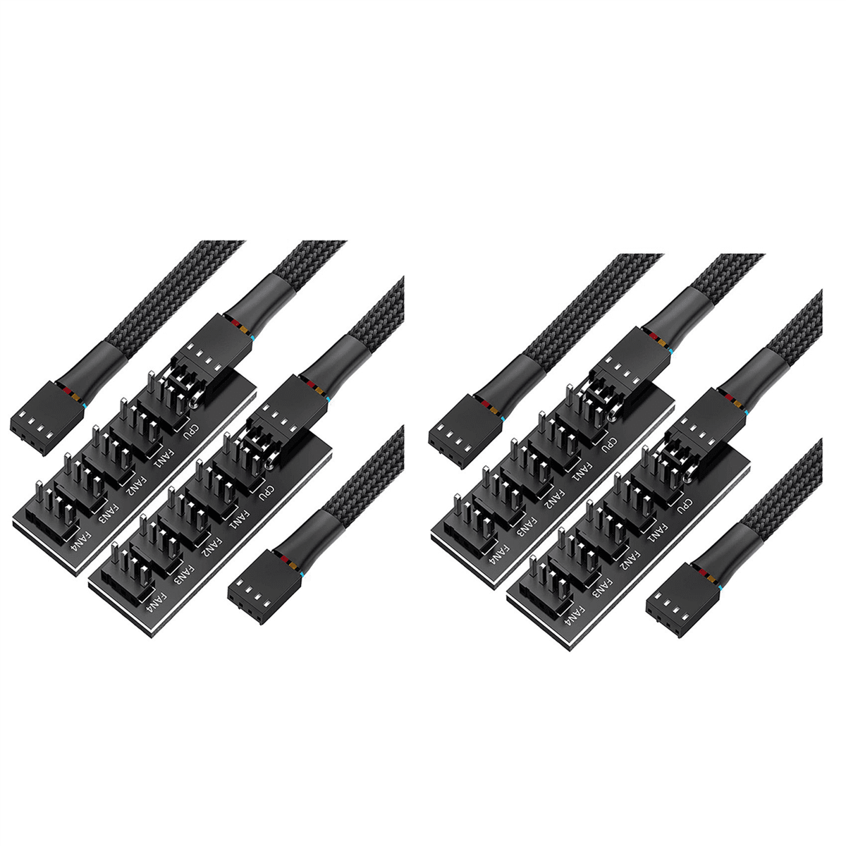 2X PWM Fan Hub Splitter,4 Pin Black Sleeved 5 Way PC CPU Cooling Case ...
