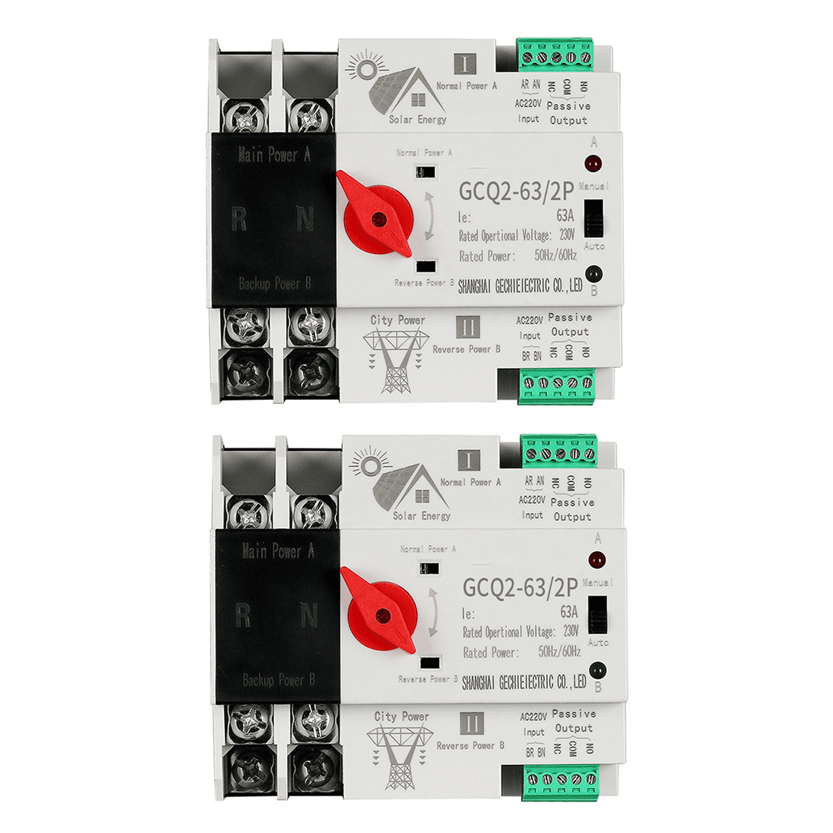 2X Photovoltaic Solar Power Automatic Transfer Switch Din Rail 2P 63A ...