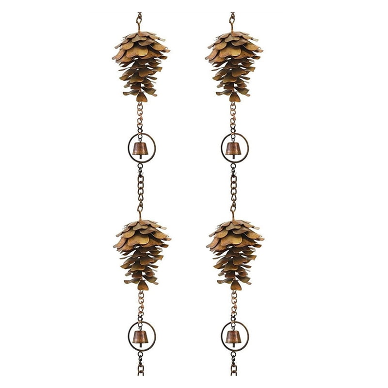 2X Pine Cone Shaped Rain Chain, Decorative Hanging Metal Iron Bells ...
