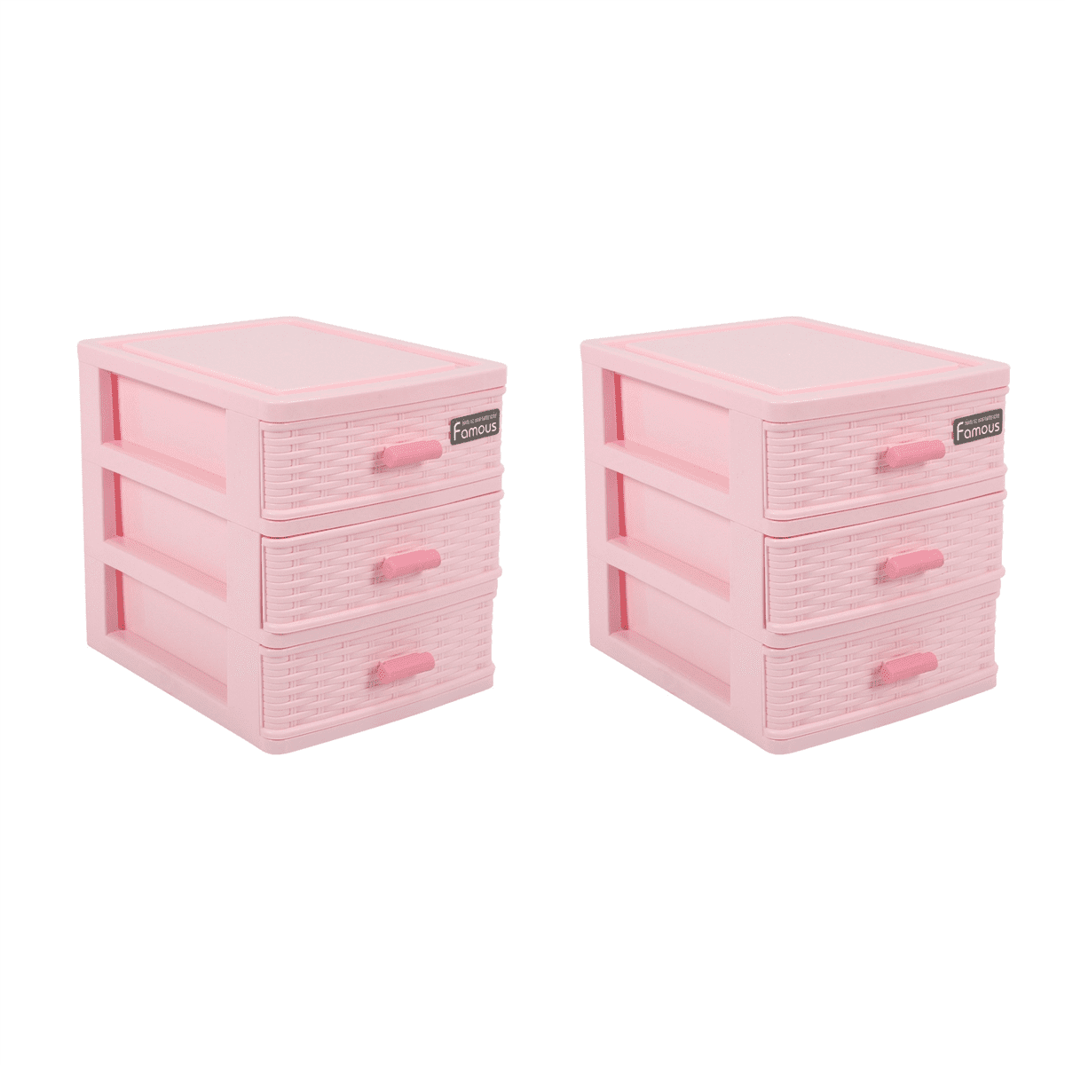 2X Plastic Drawer Designed 3 Compartment Jewelry Storage Box Pink ...