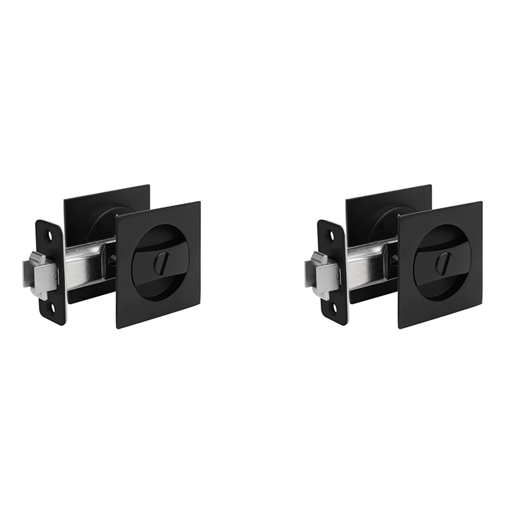 2X Pocket Door Lock, Matte Black Contemporary Privacy Square Hardware ...