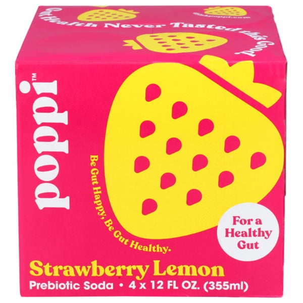 2X - Poppi Strawberry Lemon Prebiotic Soda 4 Pack Case 12 fl oz Package ...