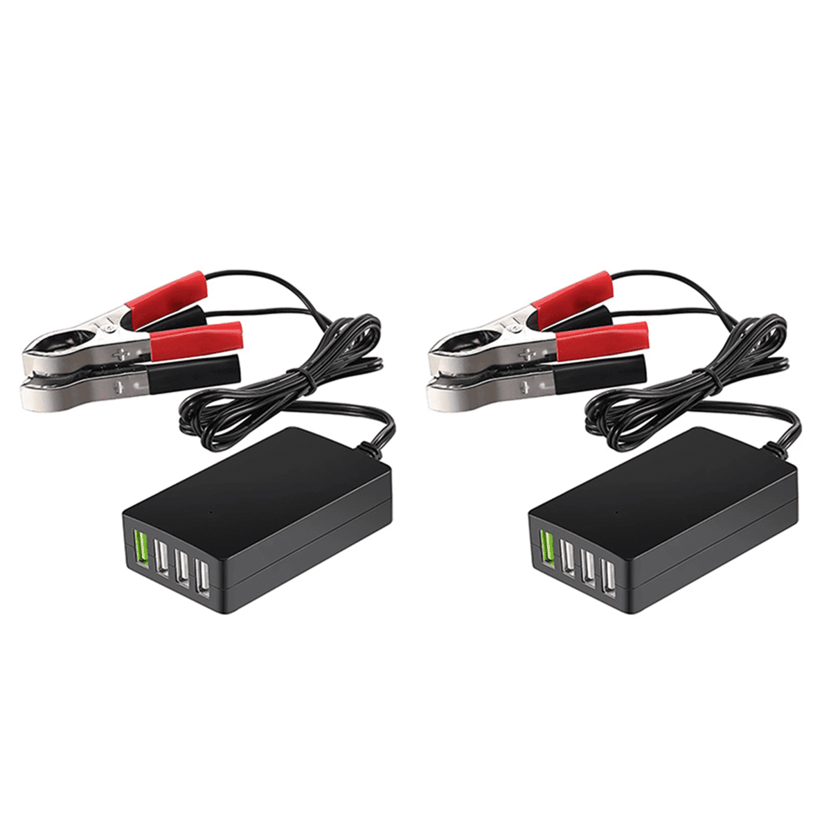 2X Portable DC with Battery Clip, 12V/24V to 5V 4-Port USB Charger ...
