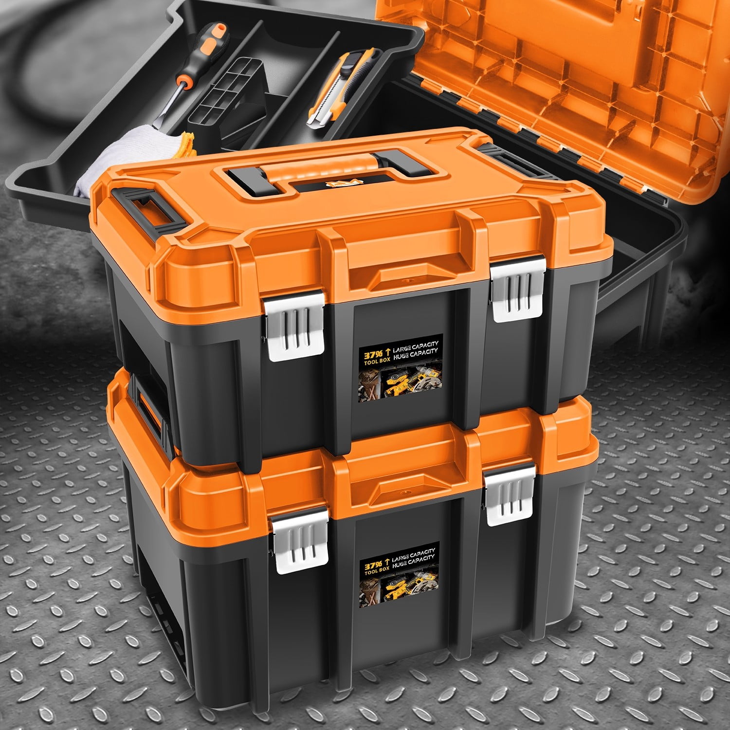 2X Portable Workshop Garage Household Lockable Storage Tool Box ...