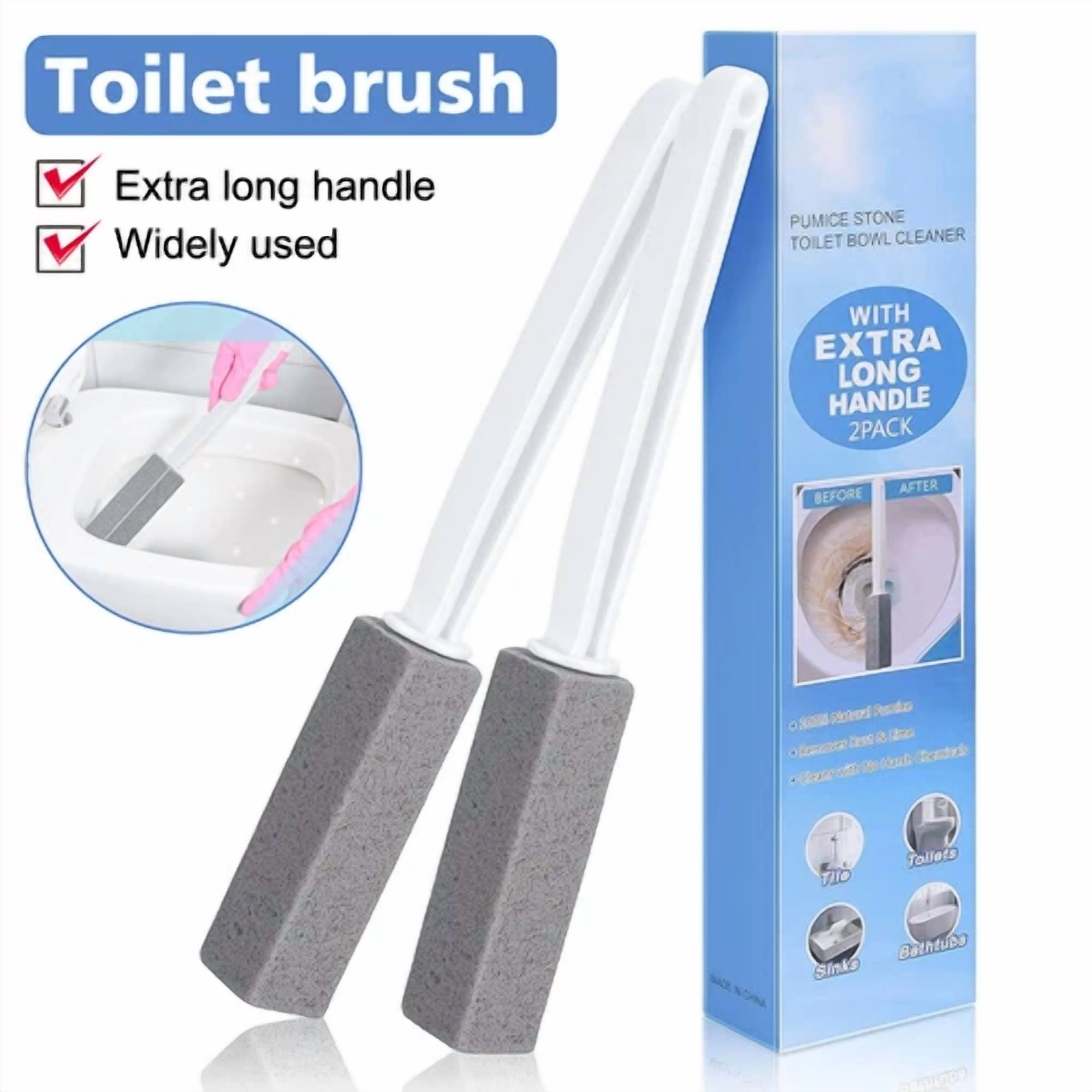 2X Pumice Stone For Toilet Cleaning Extra Long Handle Pool Bathroom ...