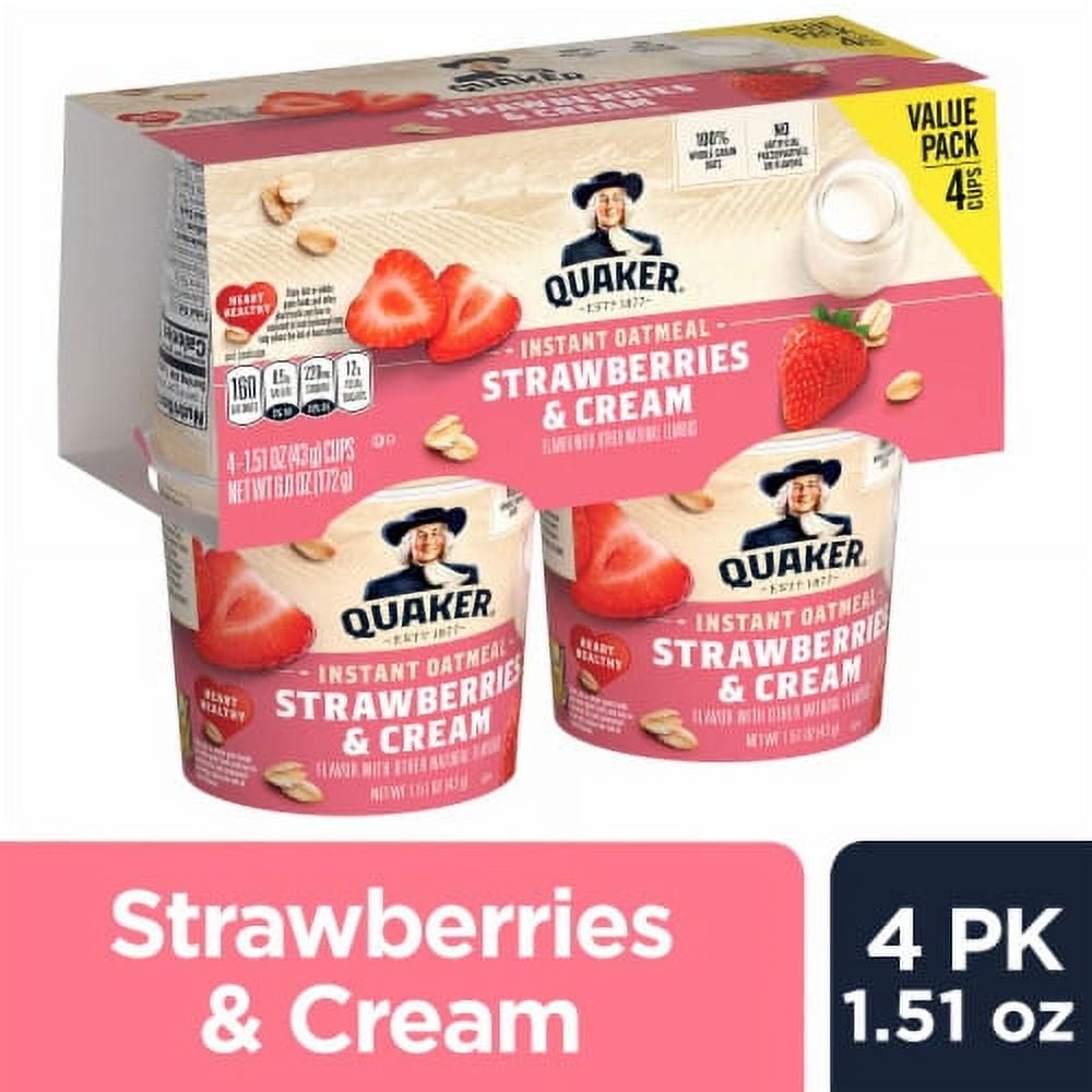 2X - Quaker Strawberry & Cream Instant Oatmeal Cups - Walmart.com