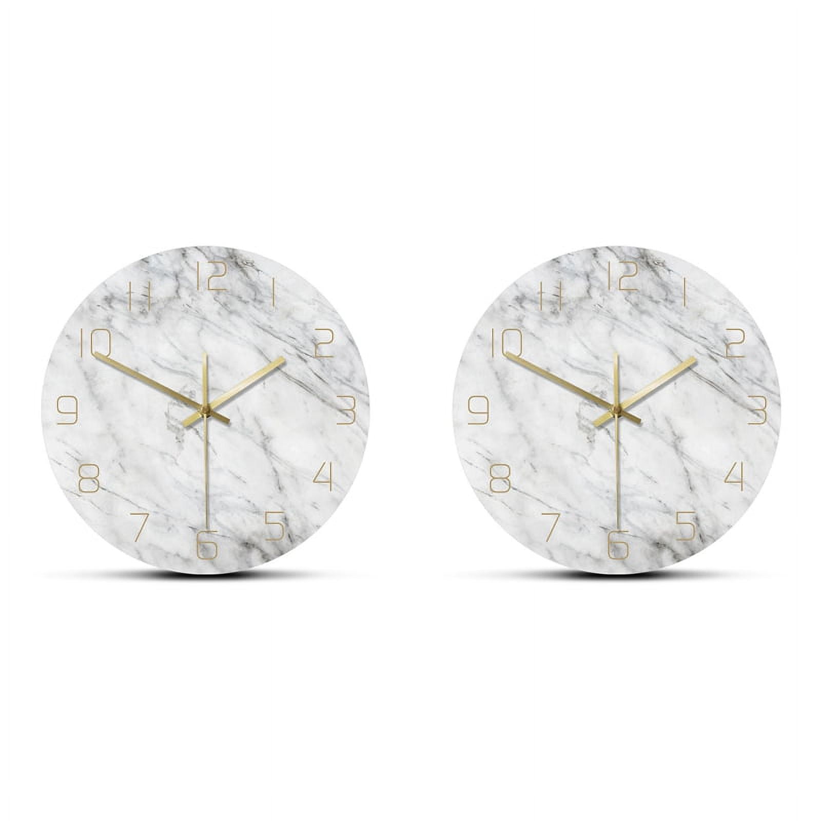 2X Quartz Analog Quiet Marble Wall Clock 3D Chic White Marble Print ...