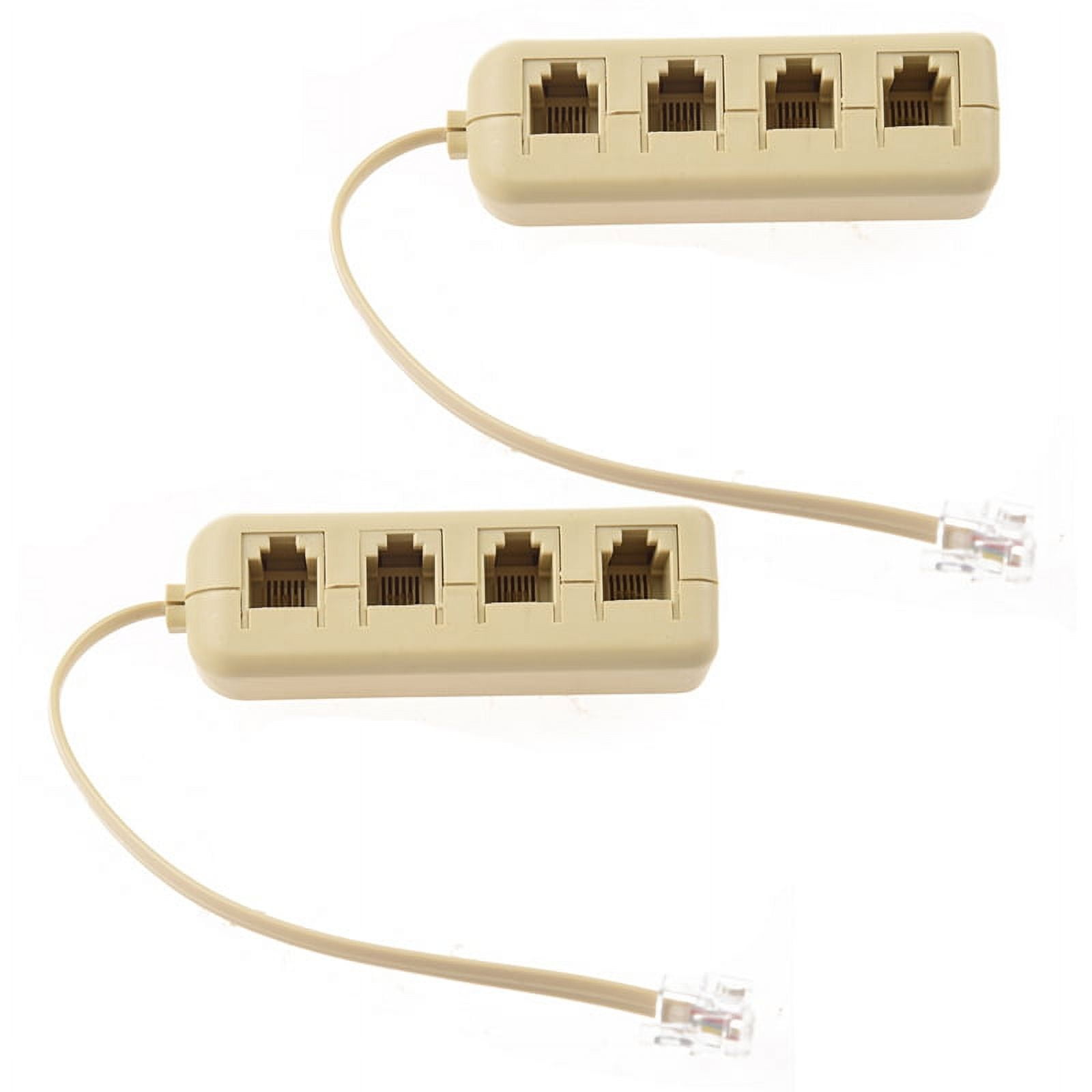2X RJ11 6P4C to 4 Way Telephone Line Modular Splitter Adapter Beige ...