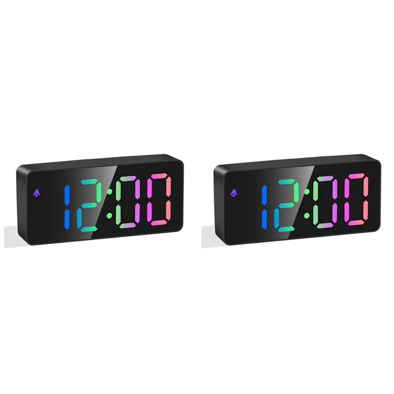 2X Rainbow Colored LED Digital Alarm Clock,Snooze, Adjustable Volume ...