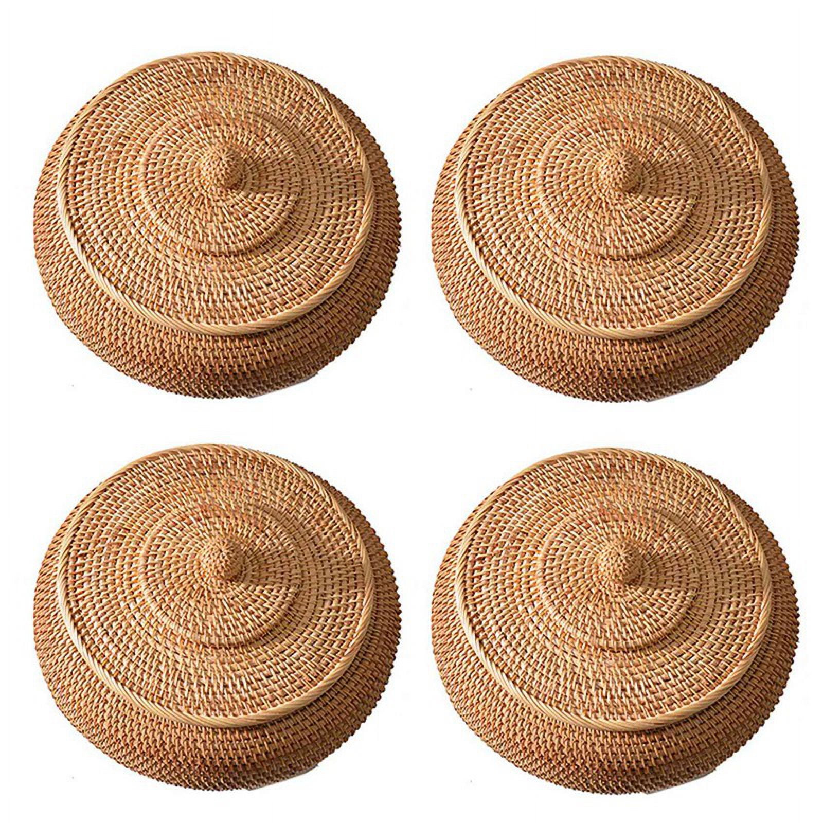 2X Rattan Boxes with Lid Hand-Woven Multi- Wicker Tray with Rattan ...