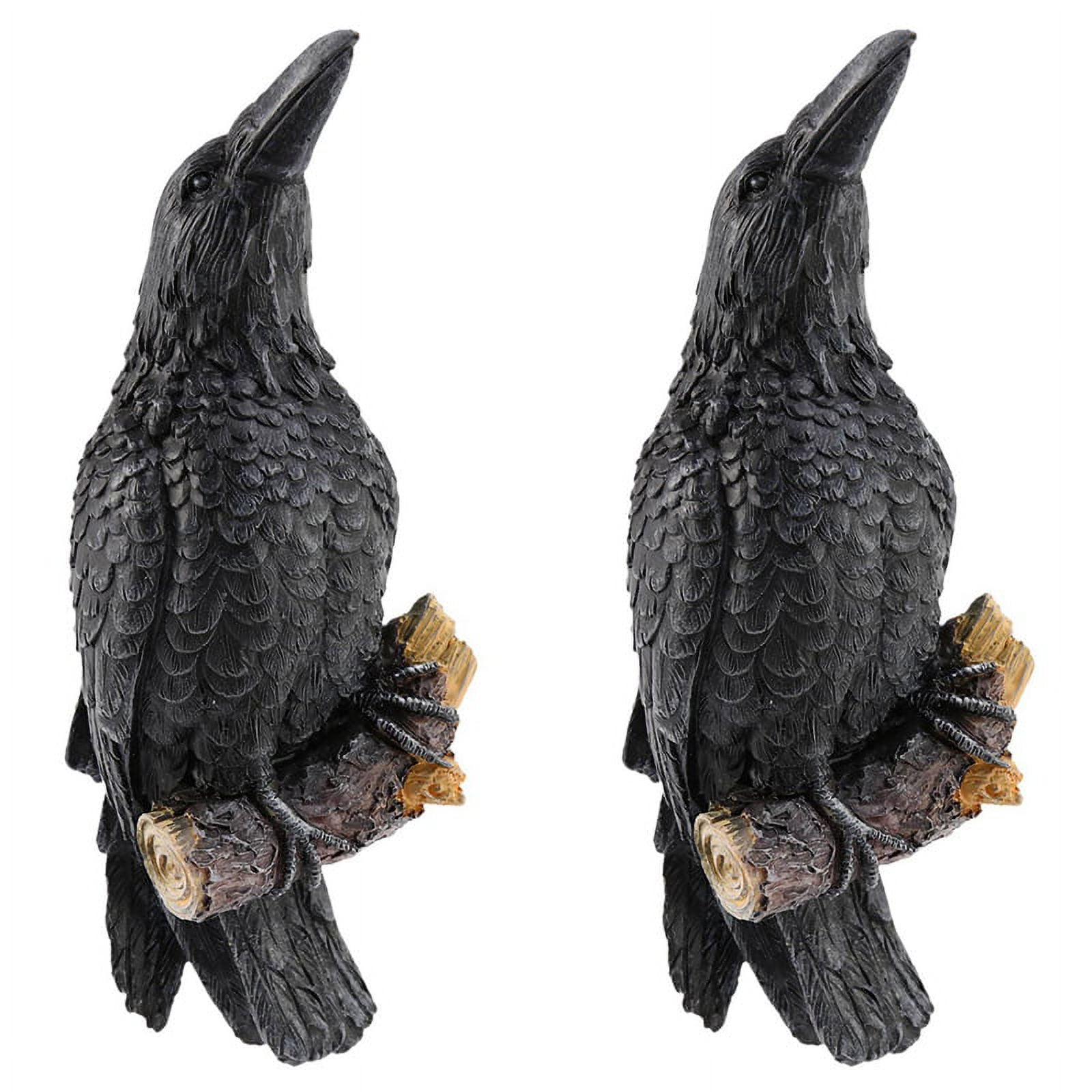 2X Raven Statue Fake Resin Bird Crow Sculpture Outdoor Crows Halloween ...