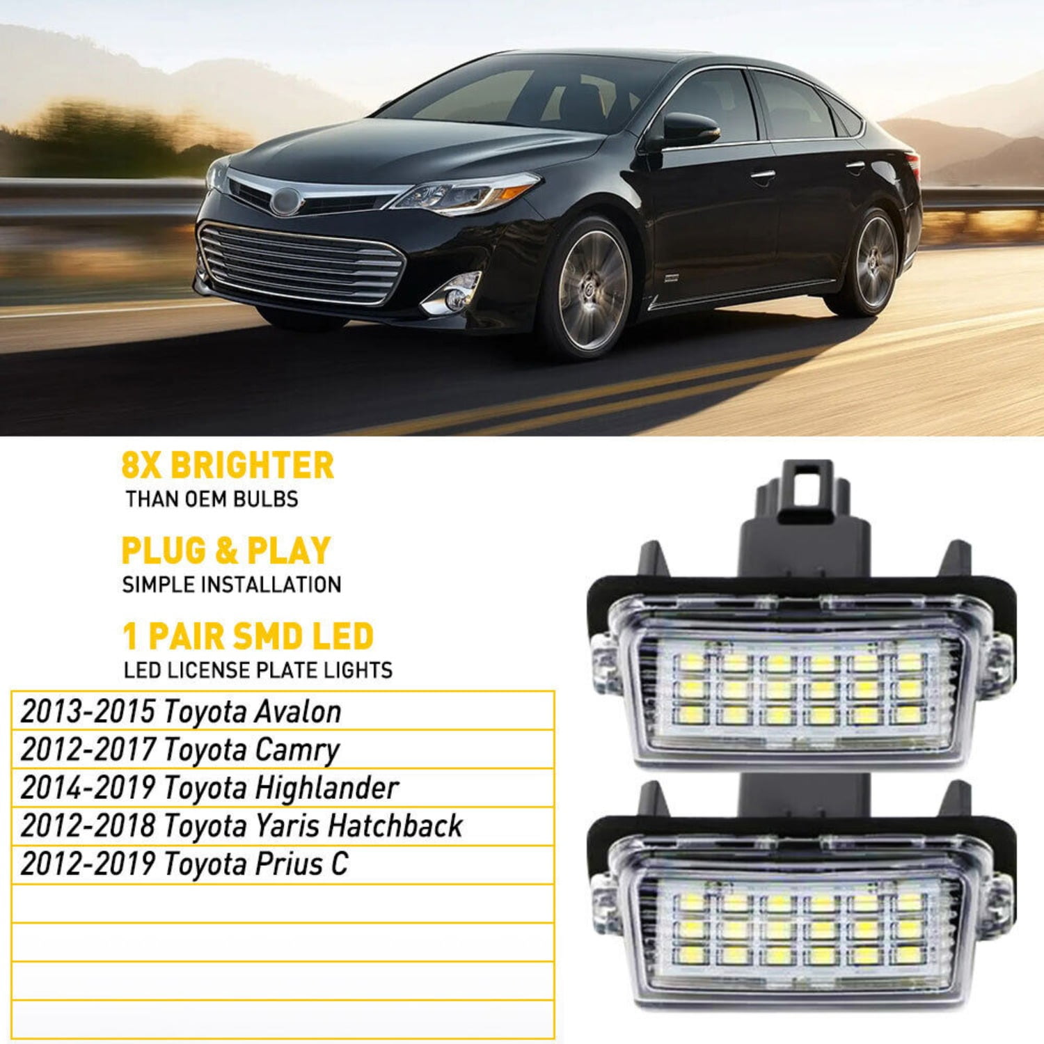 2X Rear LED License Light Plate Compatible with Toyota Camry Yaris ...