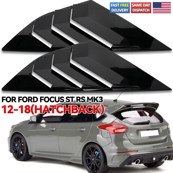 2X Rear Window Side Louvers Vent Glossy Black for Ford Focus ST RS MK3 ...