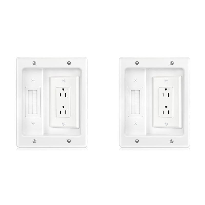 2X Recessed Outlet Box in Wall Cable Management Kit 15A 125V Hide TV ...