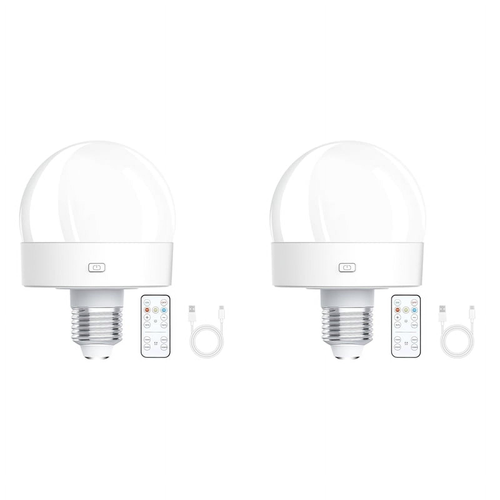 2X Rechargeable Battery Operated Light Bulbs, 300LM E26 Screw in Light ...