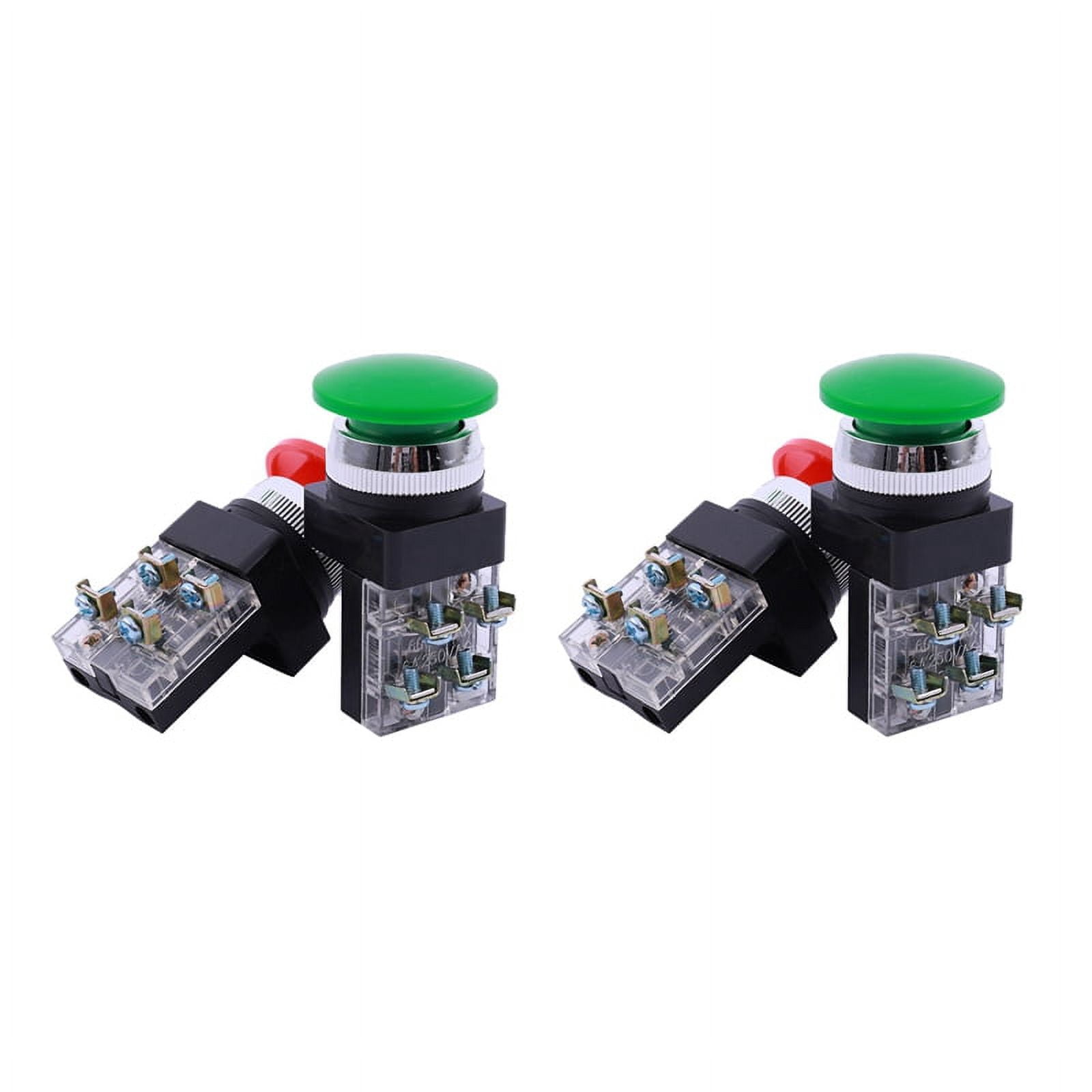 2X Red Green AC 250V 6A DPST Momentary Mushroom Push Button Switch ...