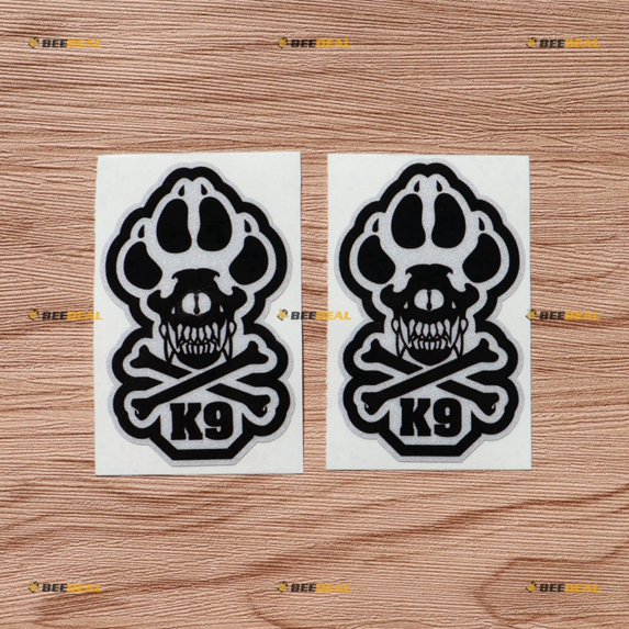 2X Reflective 4" K9 K-9 Police Dog Unit Skull Bone Decal Sticker Car ...
