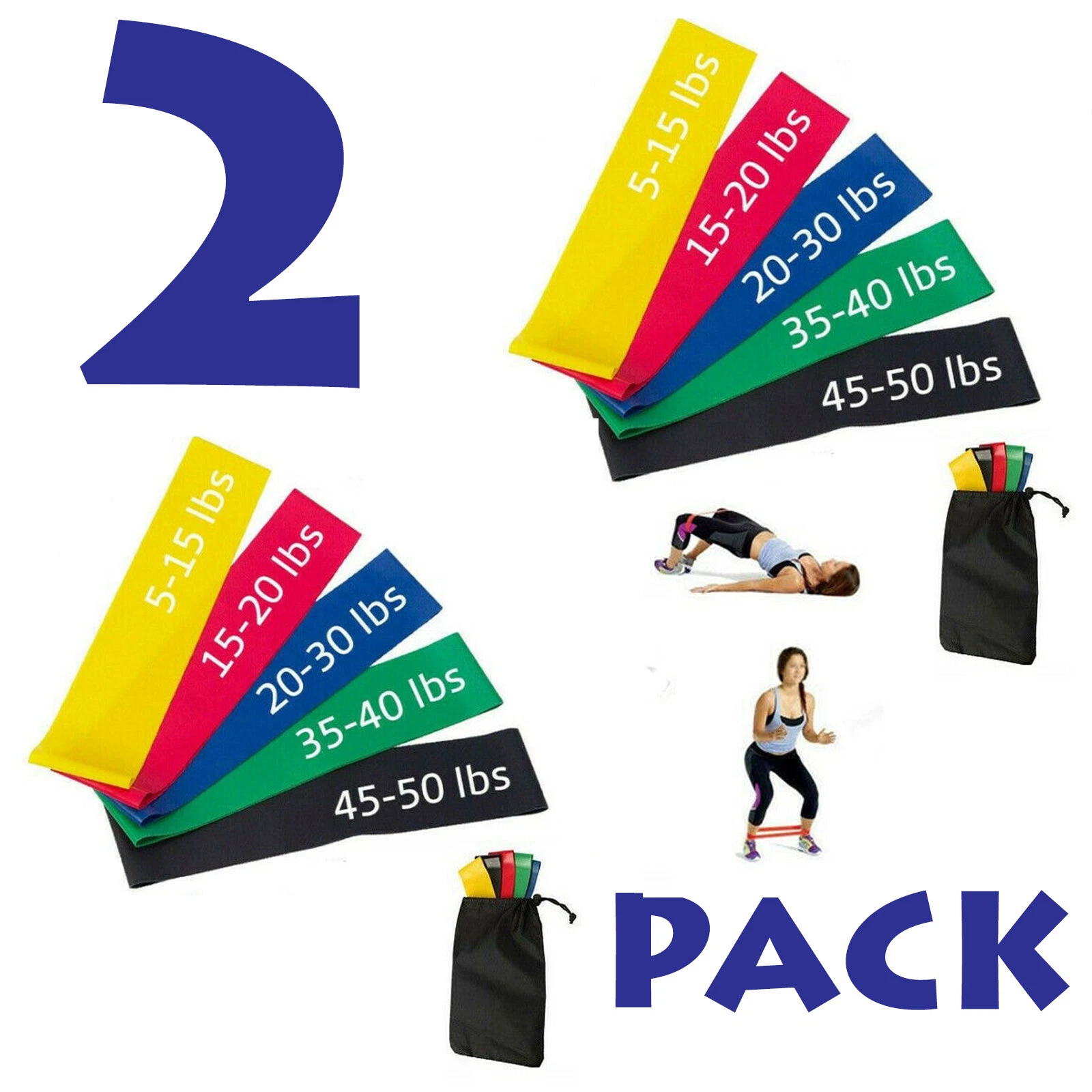 2X Resistance Bands Loop Set 5 Exercise Workout CrossFit Fitness Yoga ...